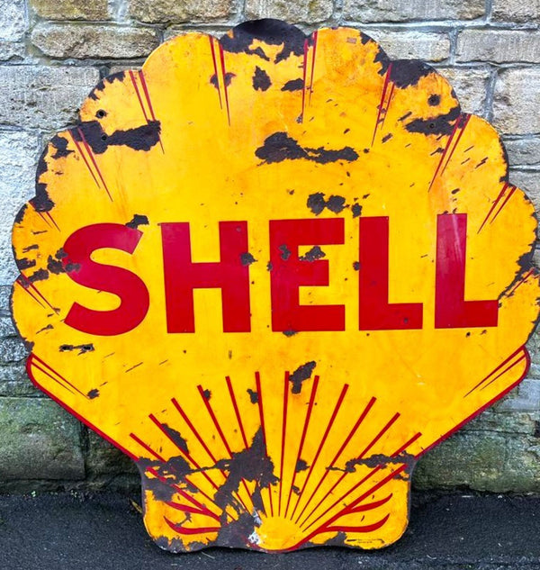 LARGE Double Sided Shell Enamel Sign – Antique Signs