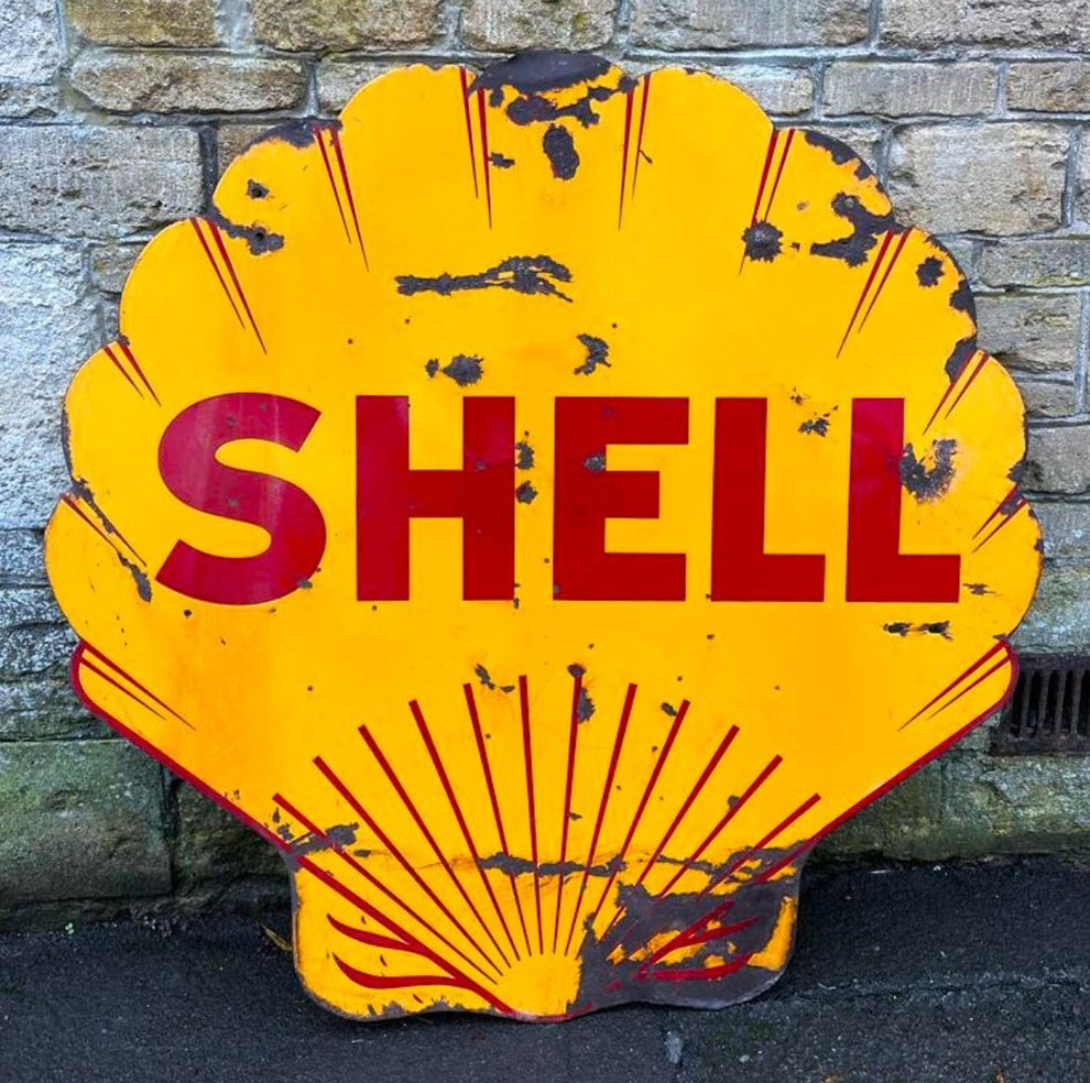 LARGE Double Sided Shell Enamel Sign – Antique Signs